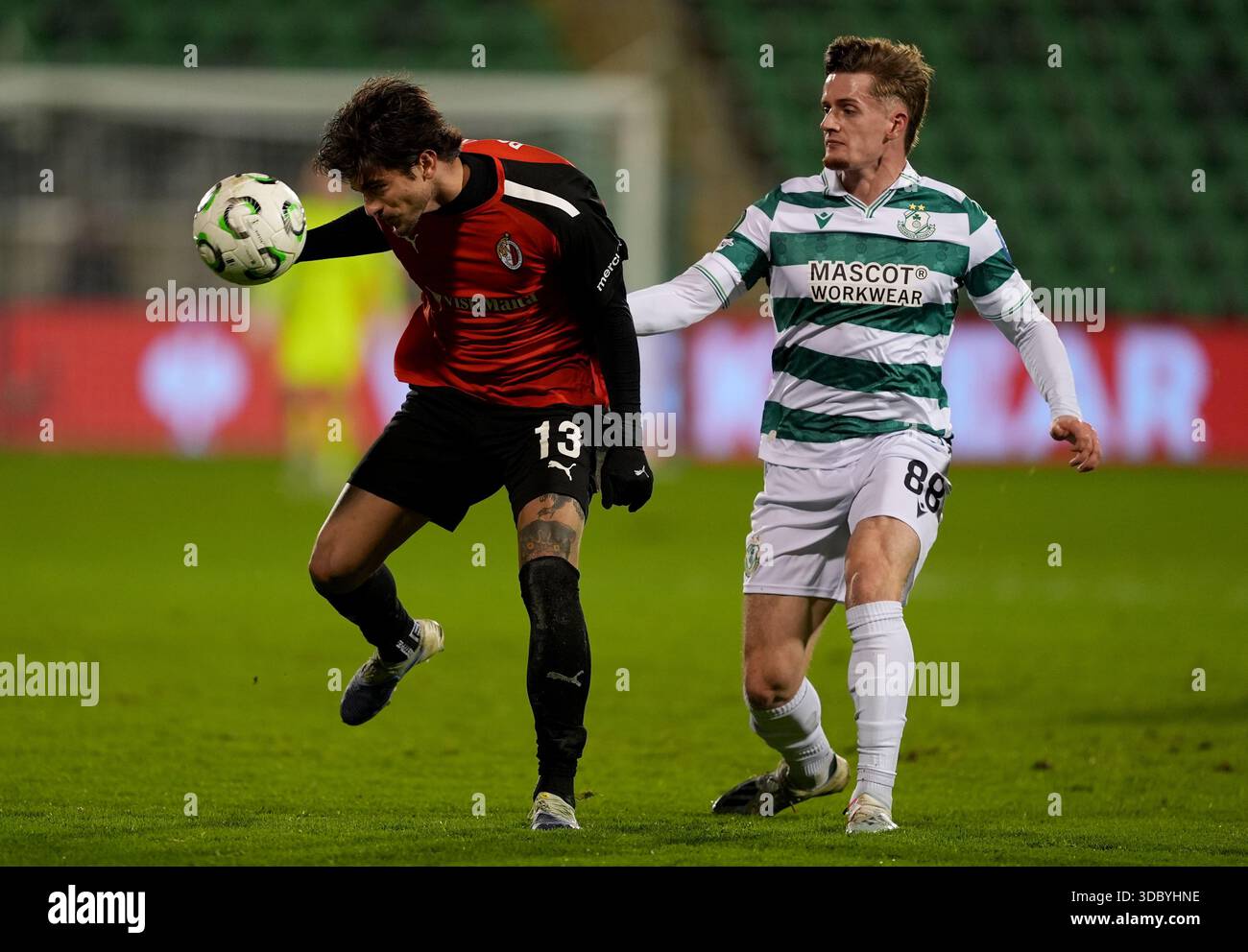 Hamrun Spartans' Vincenzo Polito (left) and Shamrock Rovers' John ...