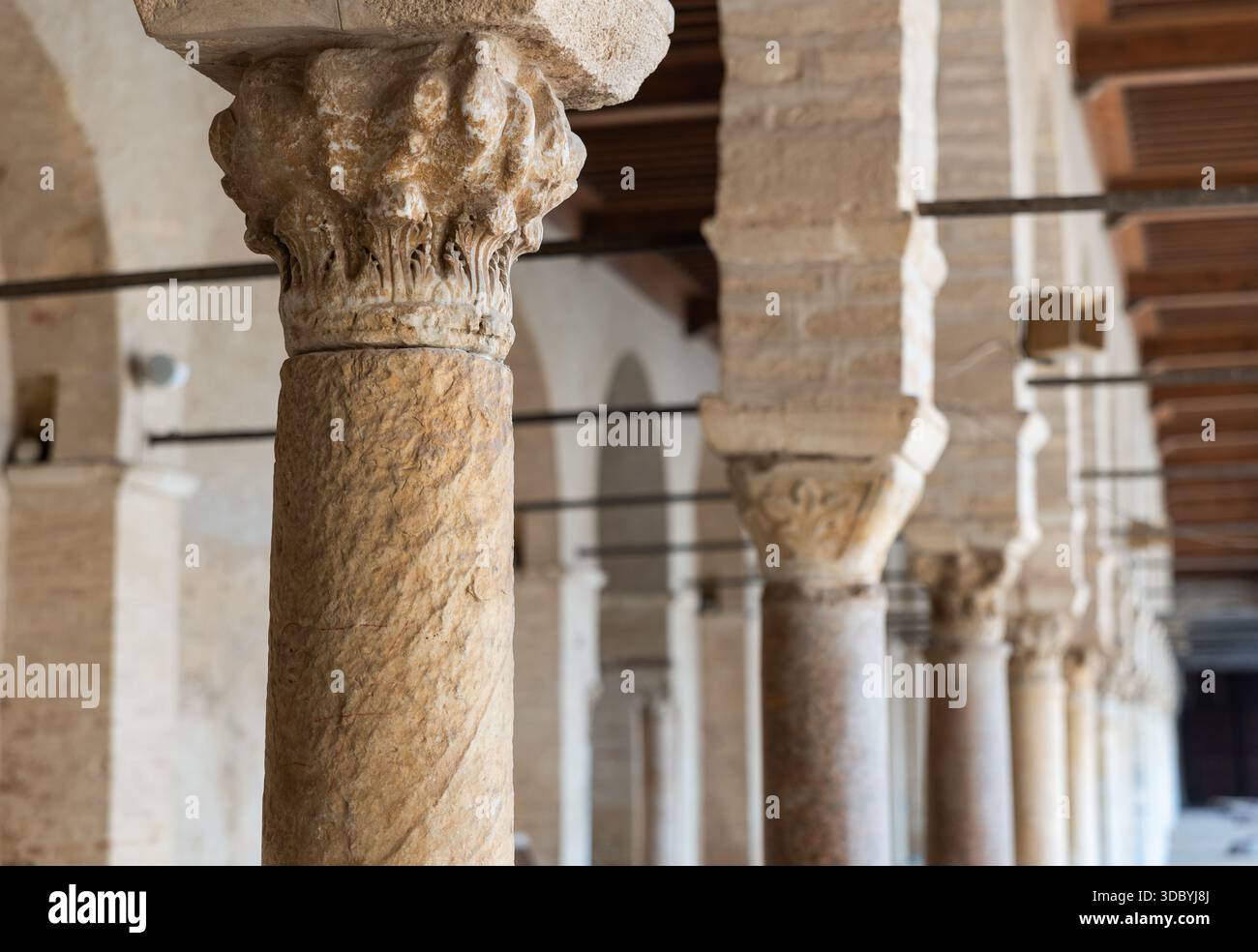 Details ancient Roman columns reused in Great Mosque in Kairouan in ...