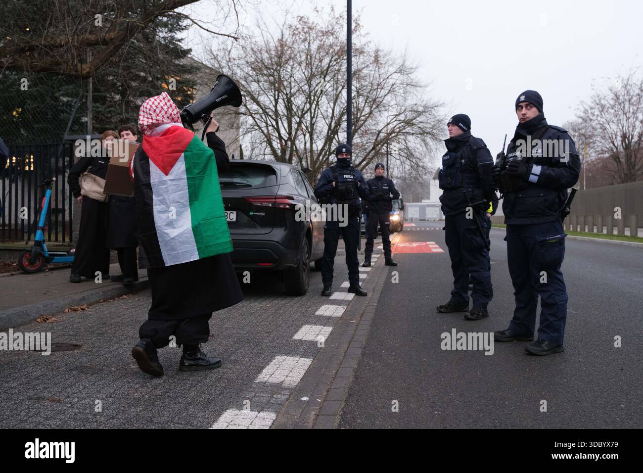 December 18, 2025, Warsaw, Masovian Voivodeship, Poland: A protester ...