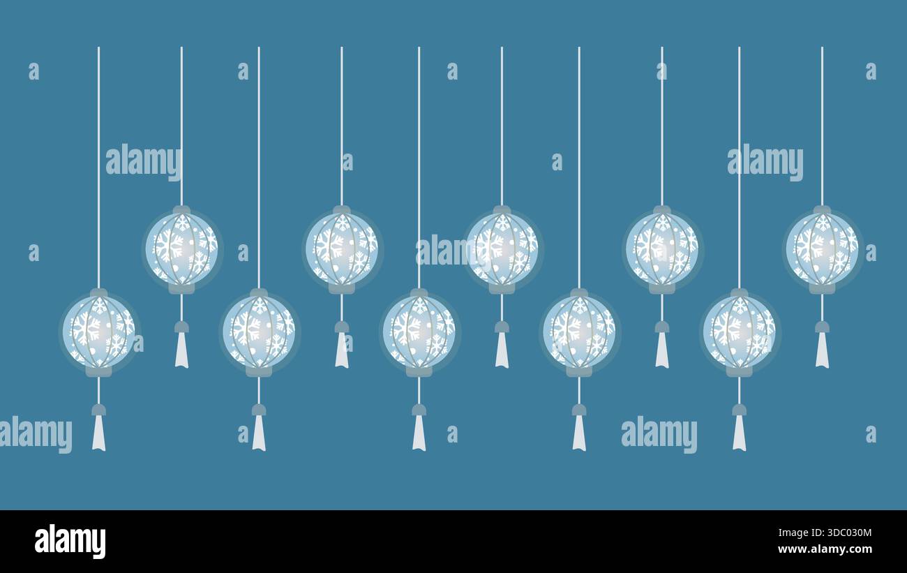 Christmas Winter Asian Lantern Decoration with Snowflakes Blue ...