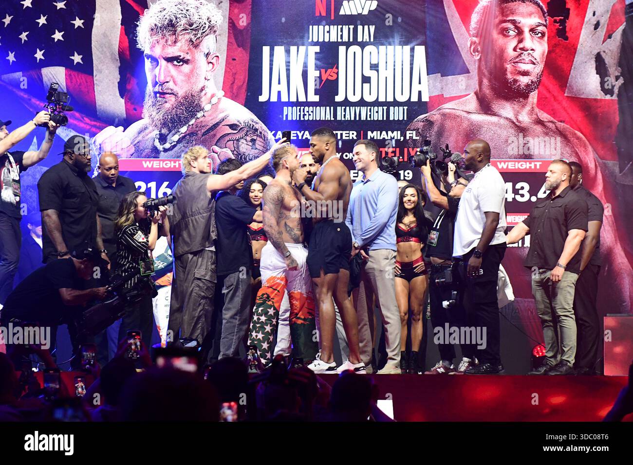 Jake Paul and Anthony Joshua face off during the official weigh-in at ...