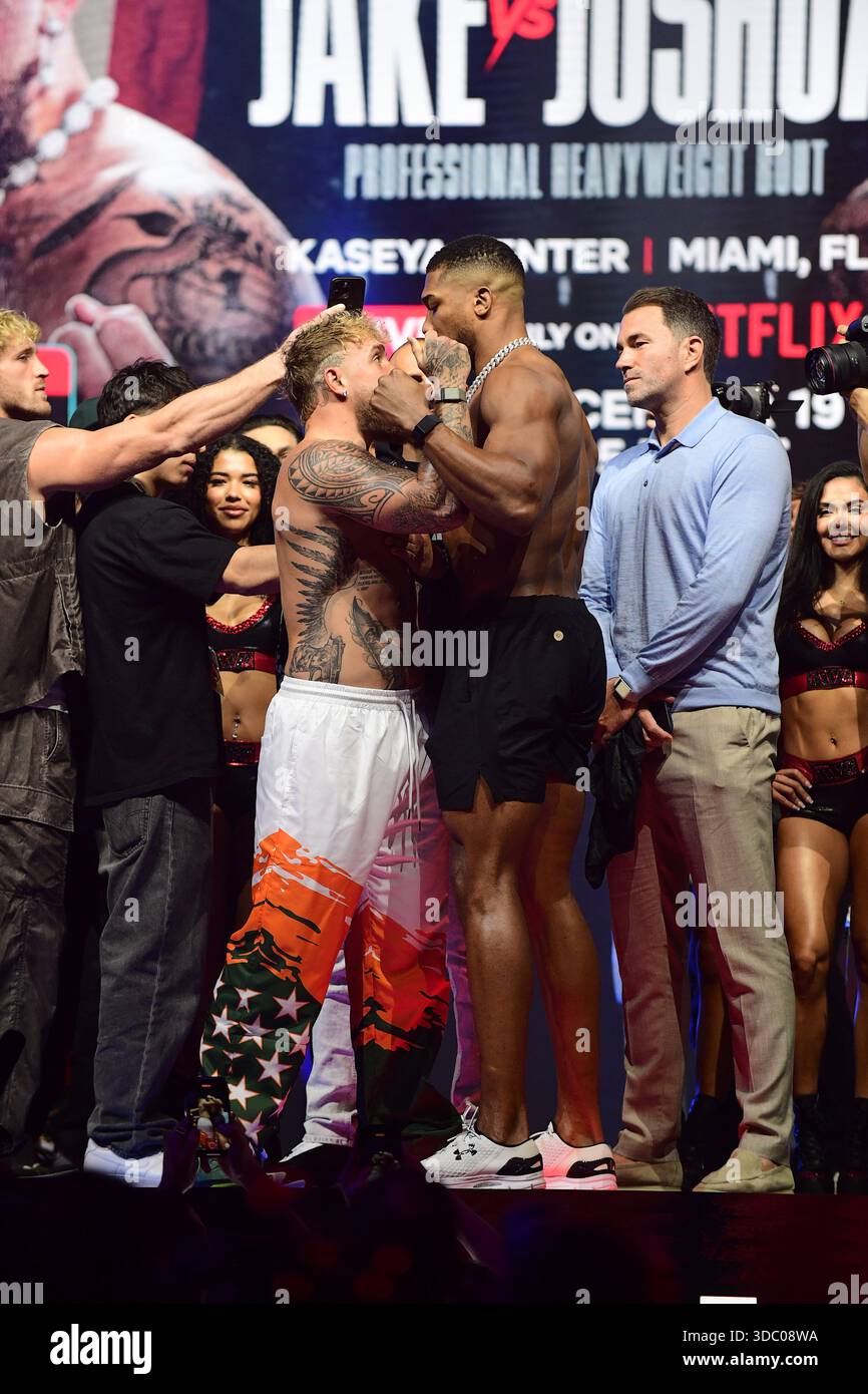 Jake Paul and Anthony Joshua face off during the official weigh-in at ...