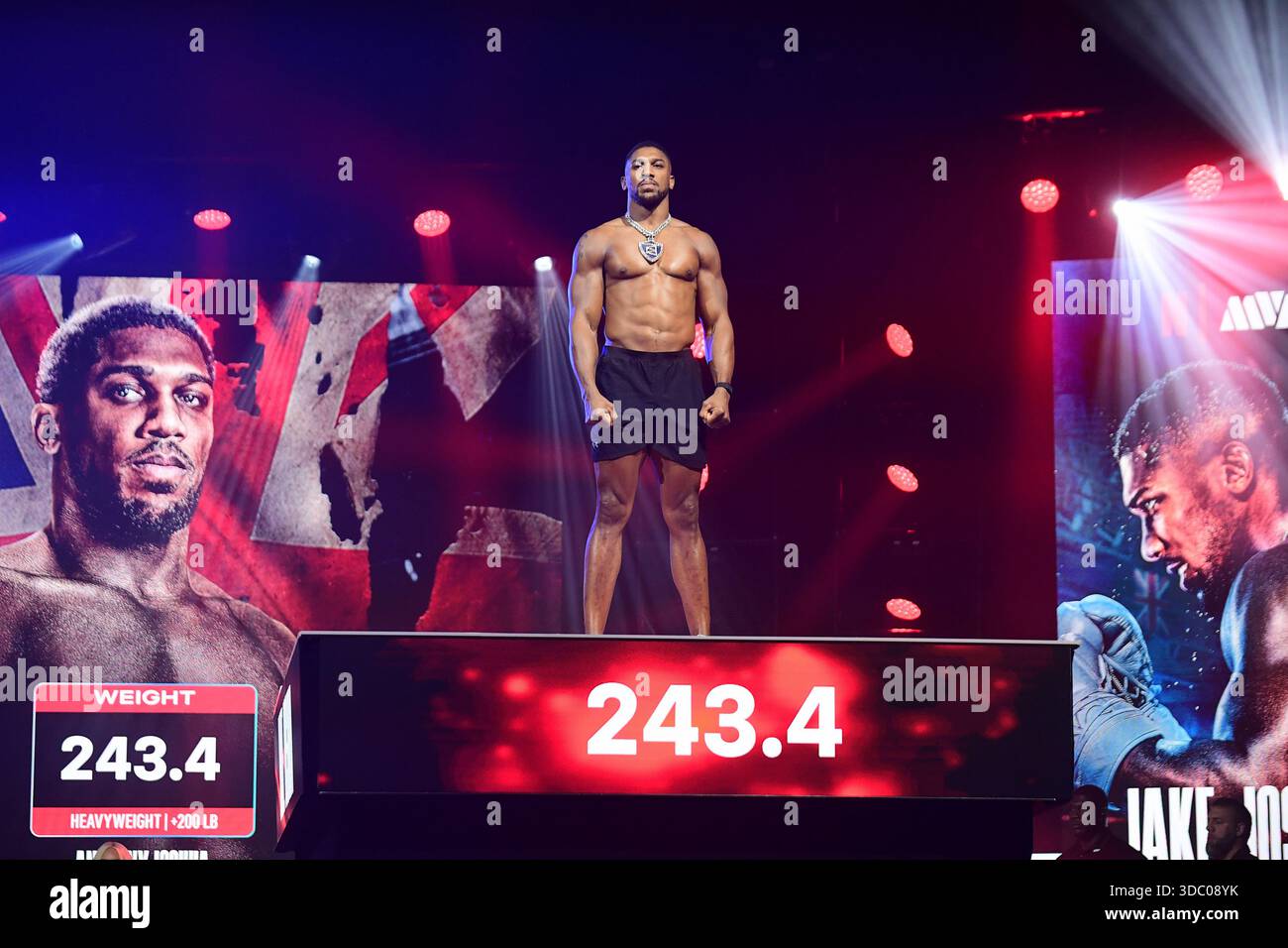 Anthony Joshua stands on the platform during the official weigh-in at ...