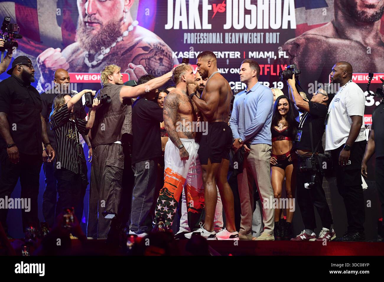 Jake Paul and Anthony Joshua face off during the official weigh-in at ...