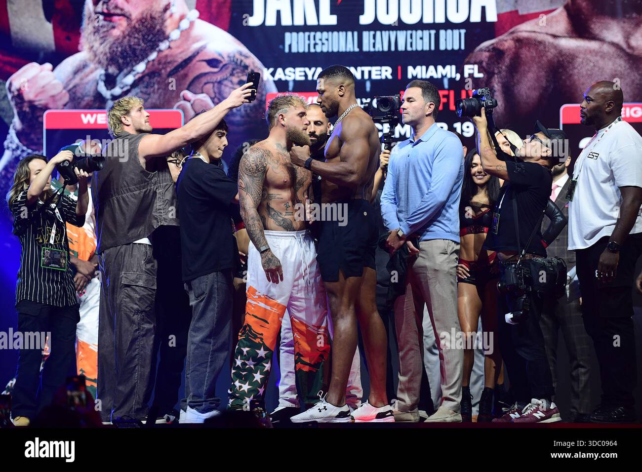 Jake Paul and Anthony Joshua face off during the official weigh-in at ...