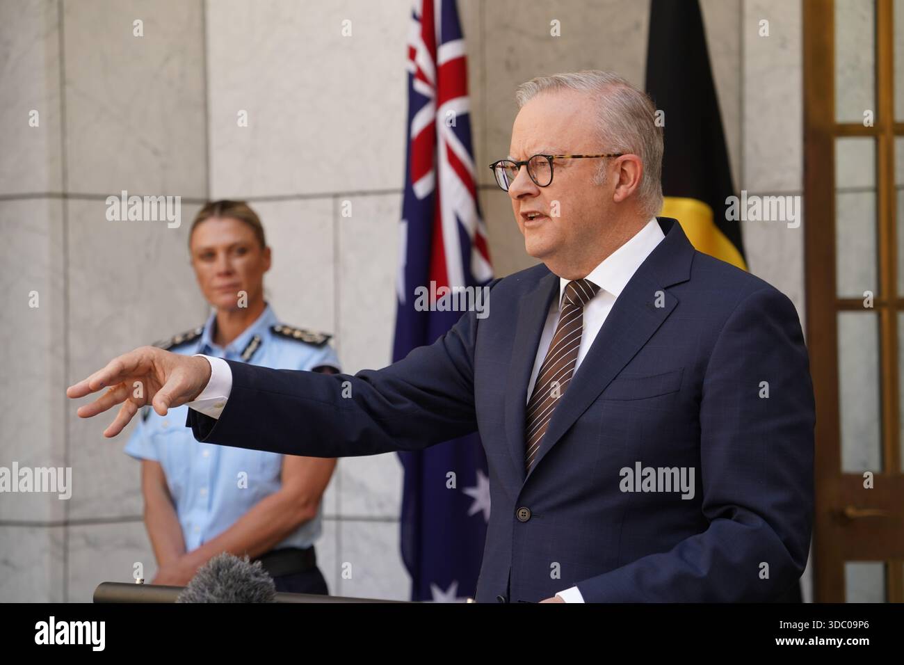 Prime Minister Anthony Albanese speaks to media during a press ...