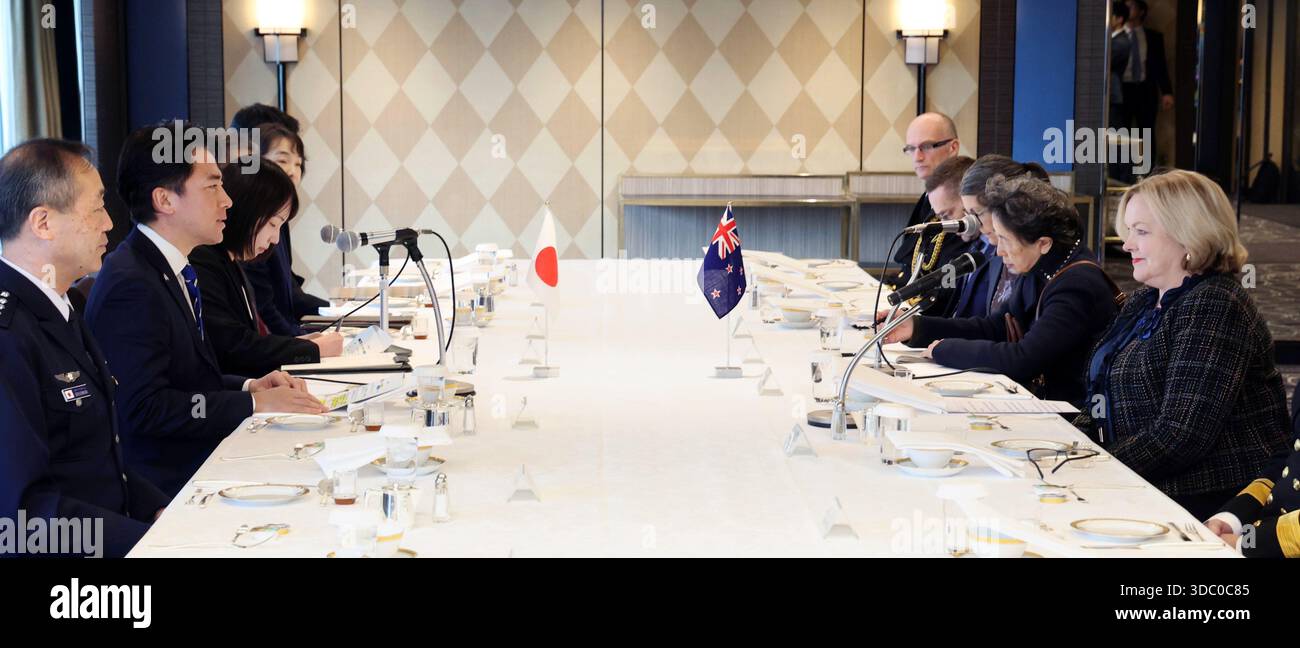 Japanese Defense Minister Shinjiro Koizumi (left) and New Zealand ...