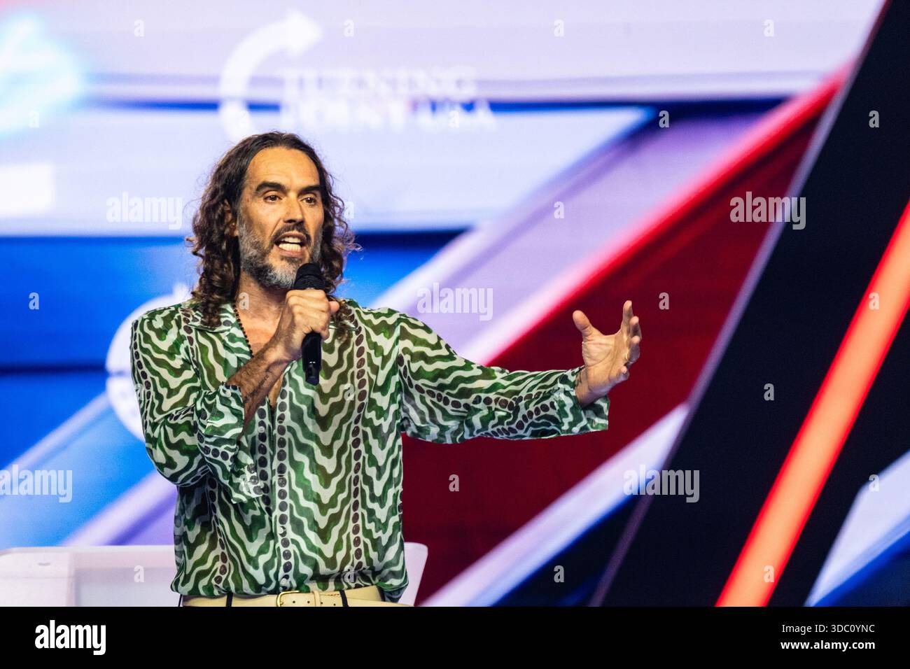 Russell Brand appears and gives a speech at Turning Point USA and ...