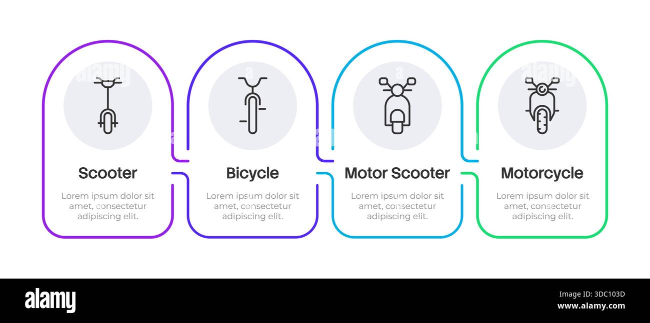 Two wheeled vehicles rounded horizontal infographic 4 steps Stock ...