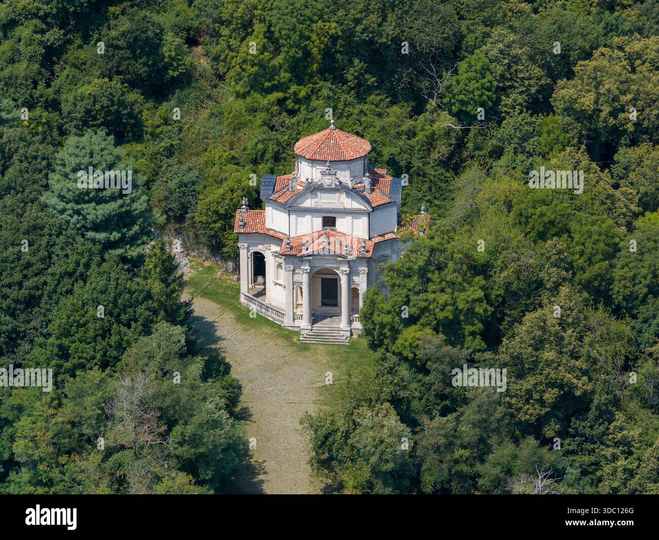 Aerial view of Chapel X at Sacro Monte di Varese, Baroque pilgrimage ...