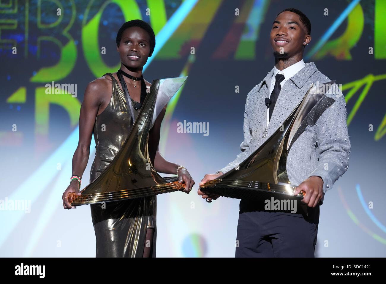 Doris Lemngole of Alabama (left) and Jordan Anthony of Arkansas pose ...