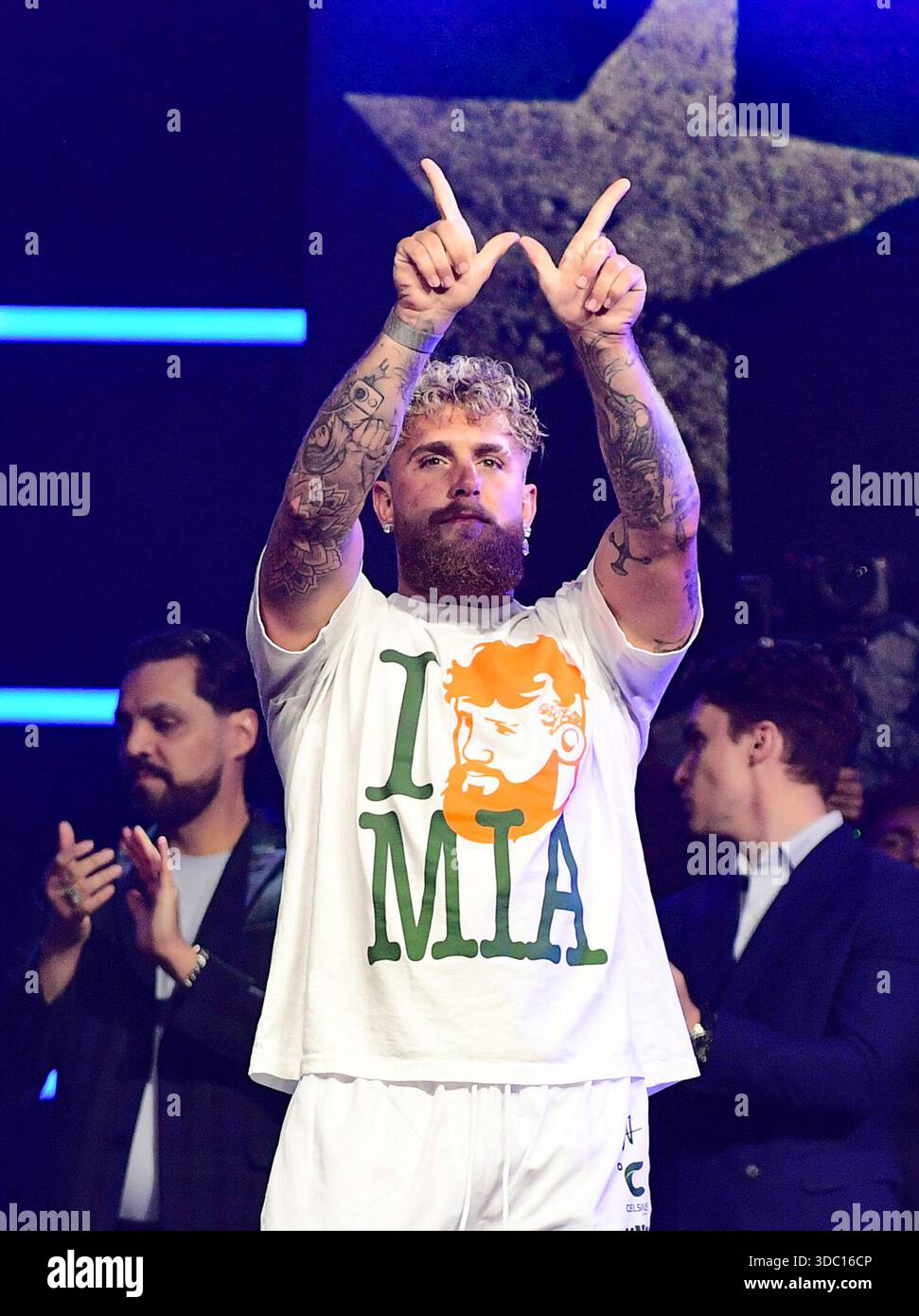 Jake Paul during a public weigh-in at the Fillmore Miami Beach, Florida ...