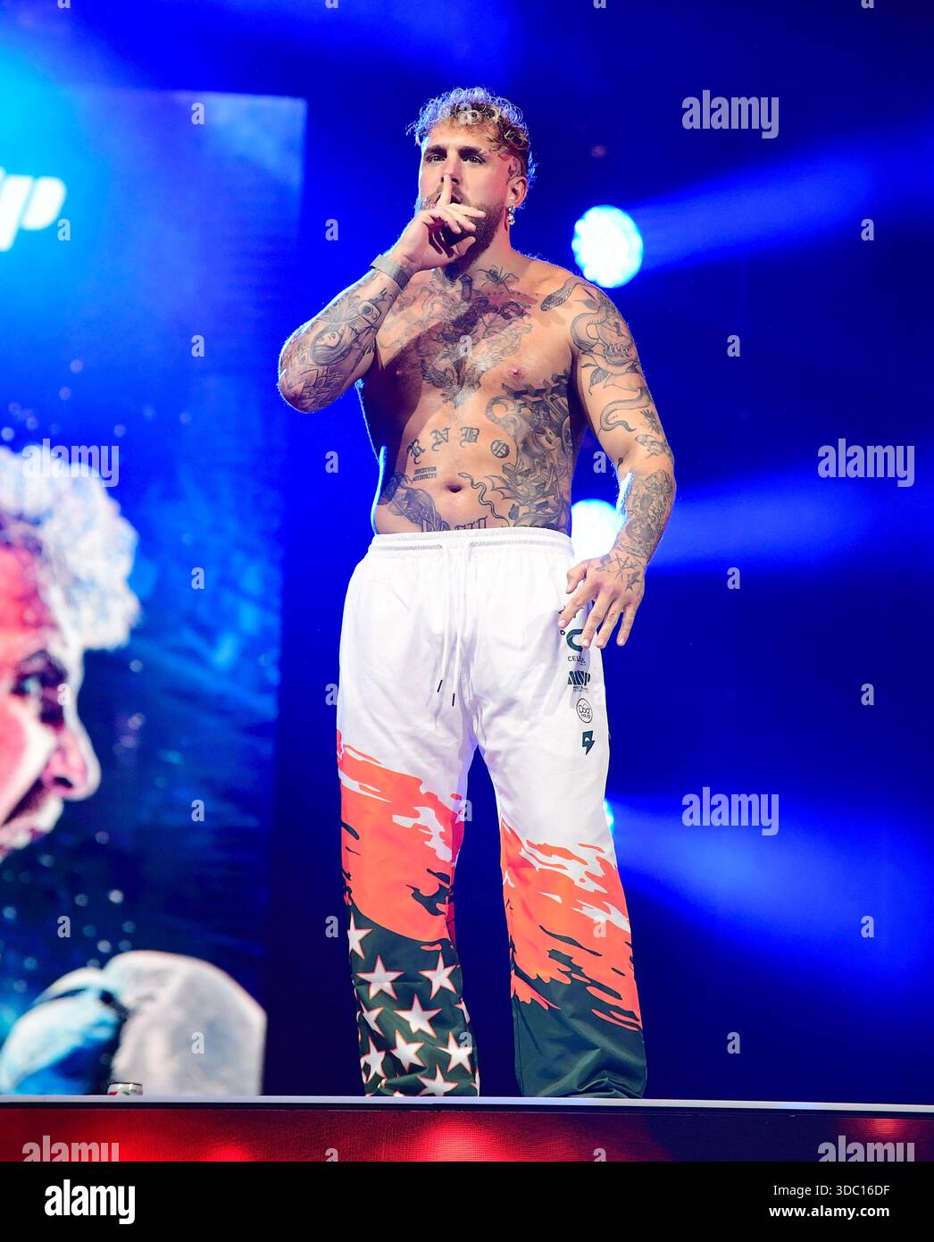 Jake Paul during a public weigh-in at the Fillmore Miami Beach, Florida ...