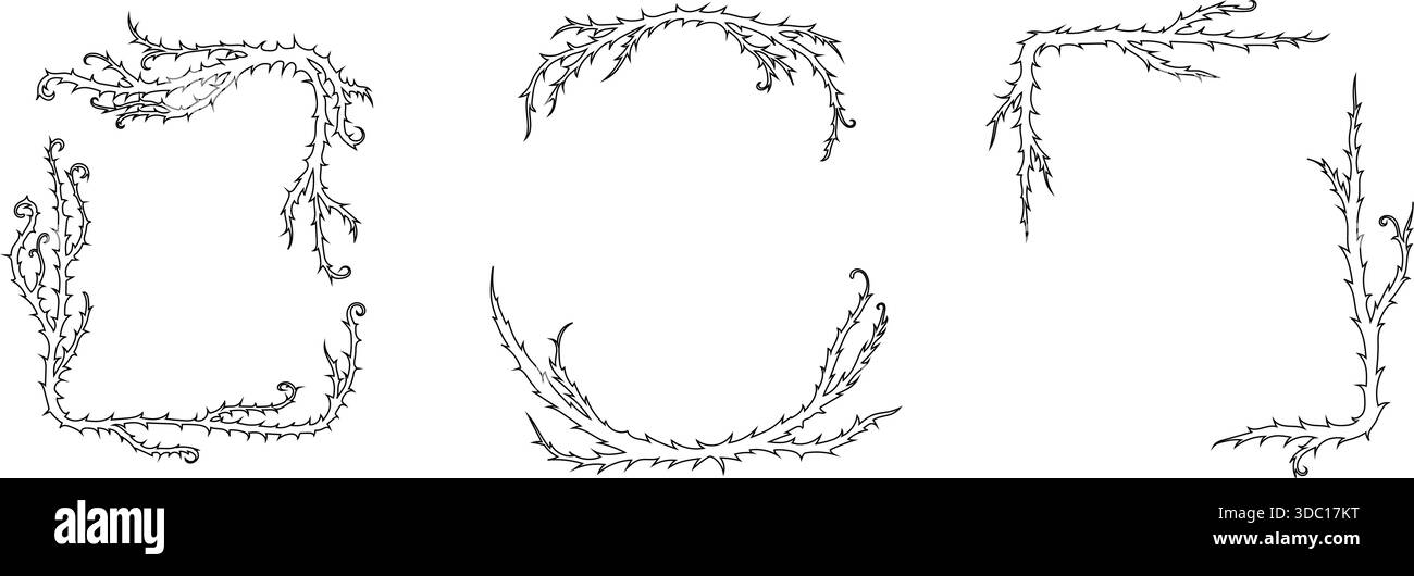 Thorn vine frames and borders vector set. Black twisted thorn branches ...