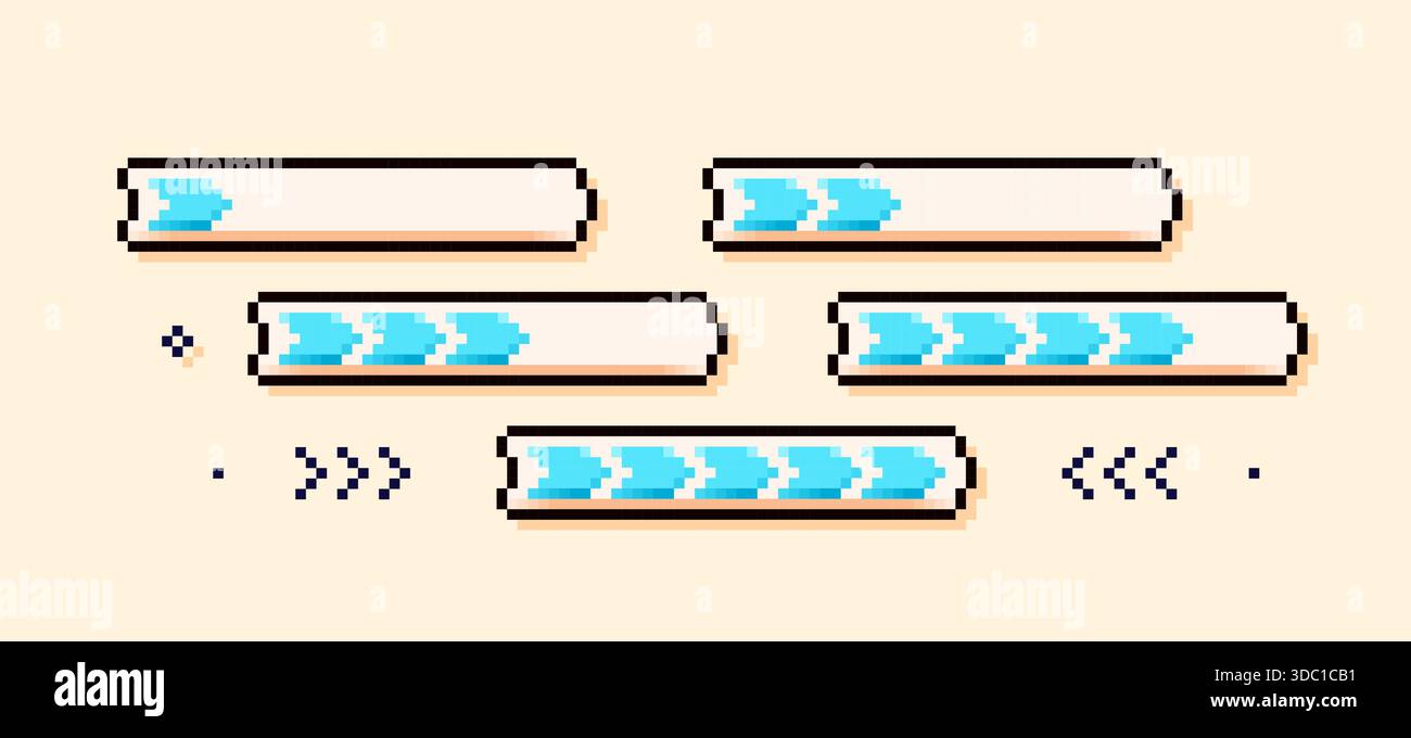 Pixel art percentage scale. Blue loading game bars Stock Vector Image ...