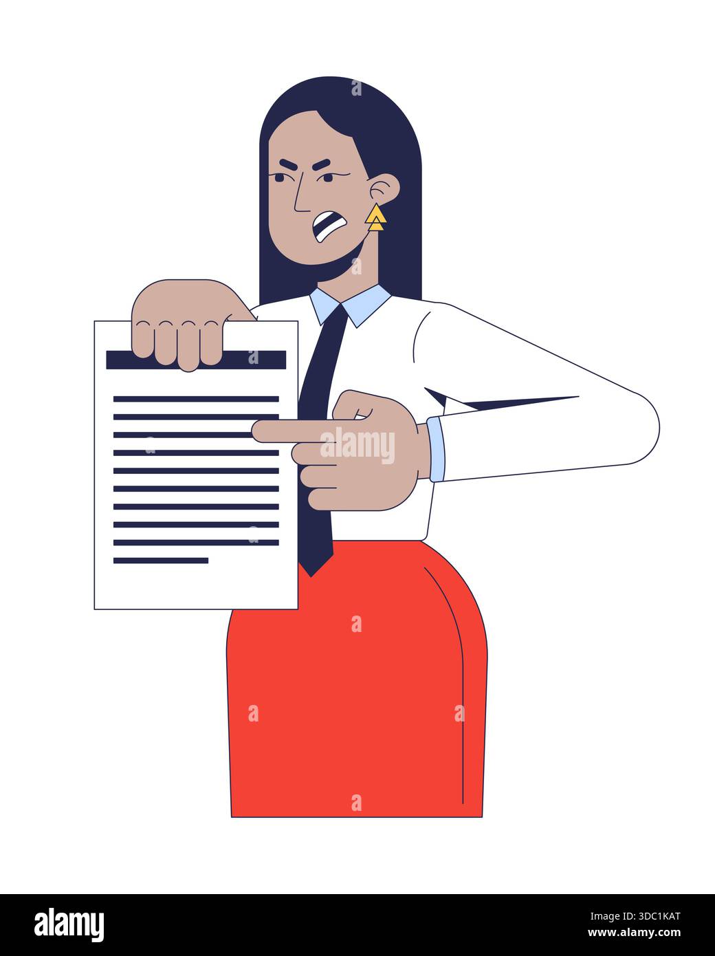 Strict corporate woman demanding explanation with document 2D cartoon ...