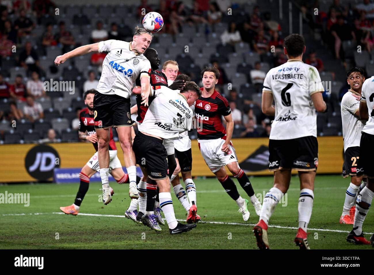 Oliver Middleton of Auckland clears the ball during the A-League Men ...