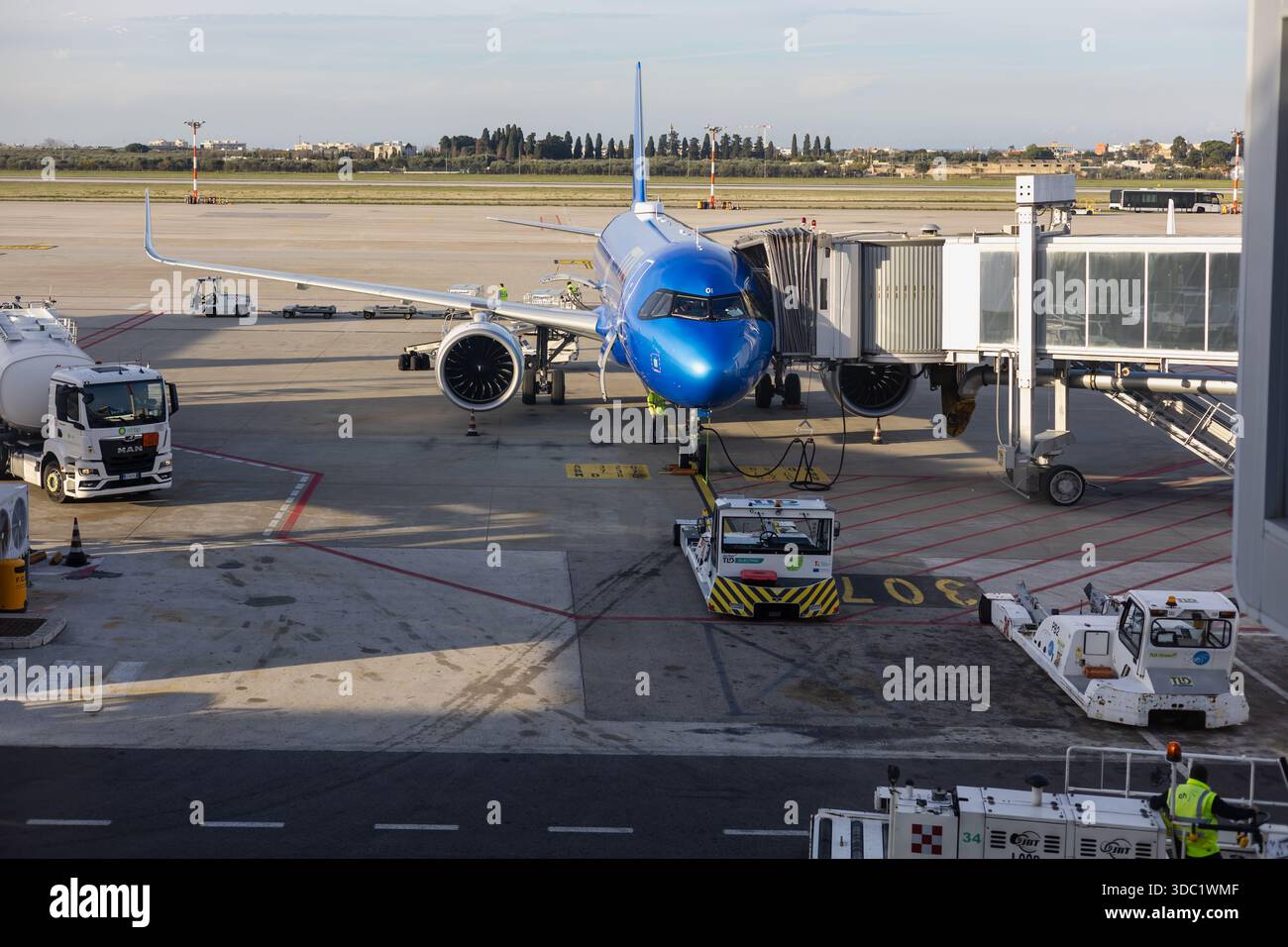Bari, Italy, december 1, 2025. blue ita airways airbus a320neo parked ...