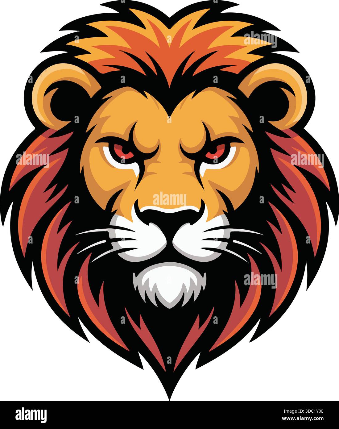Fierce Lion Head Mascot Illustration with Red Eyes and Orange Mane ...