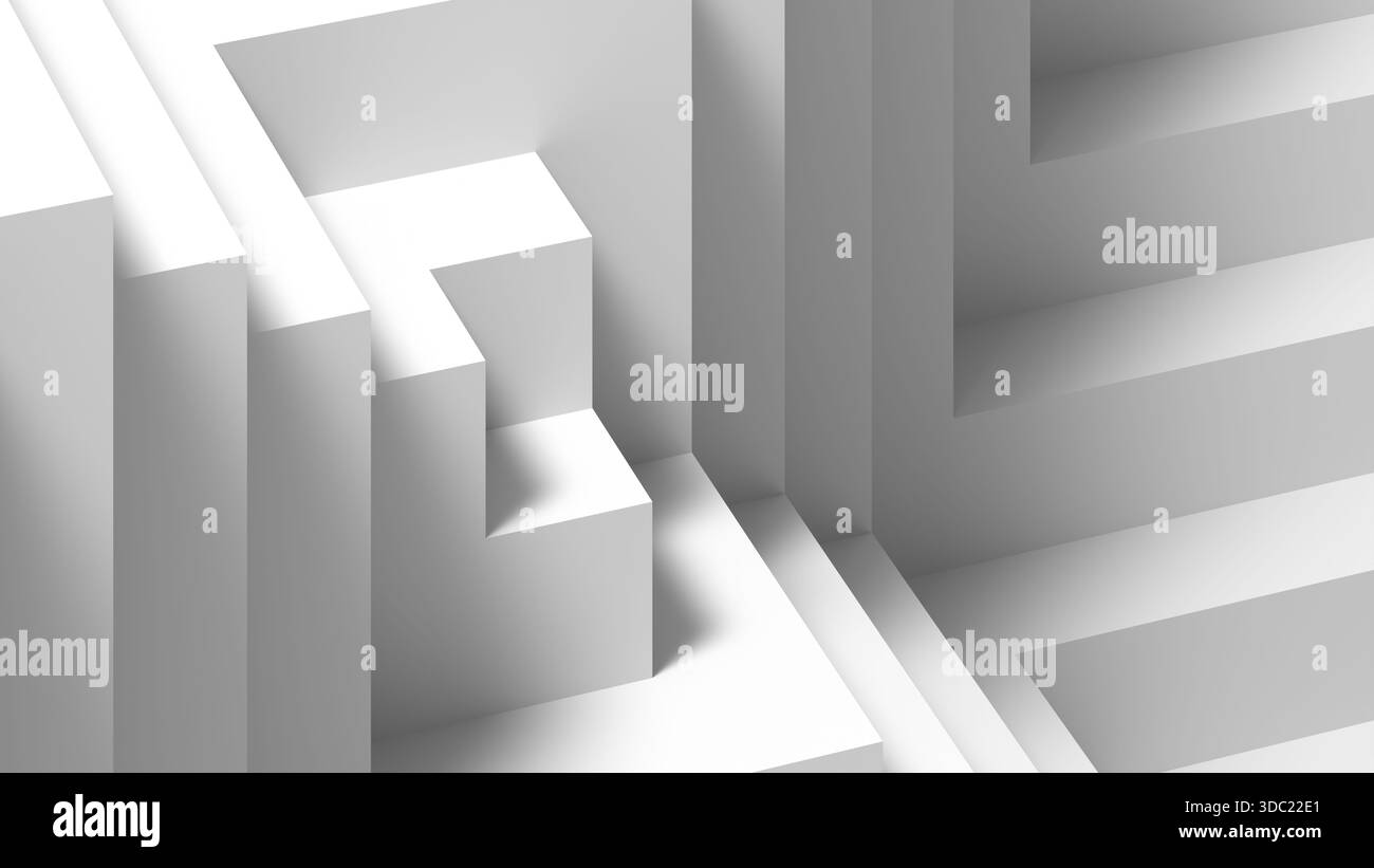 Abstract white scene featuring layered stair shap structures and ...