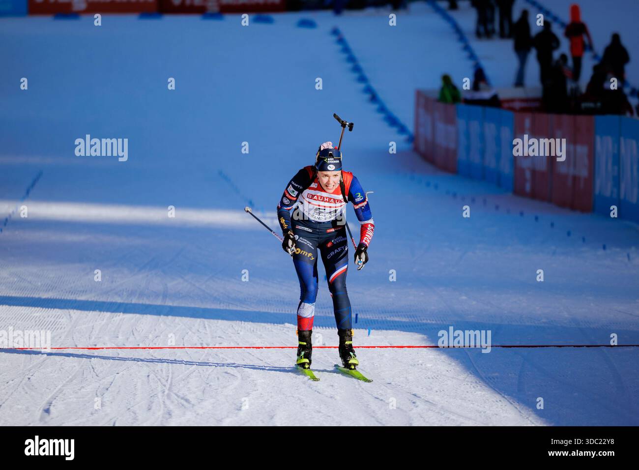 Camille Bened on the finish line during the Women 7.5km Sprint at the ...