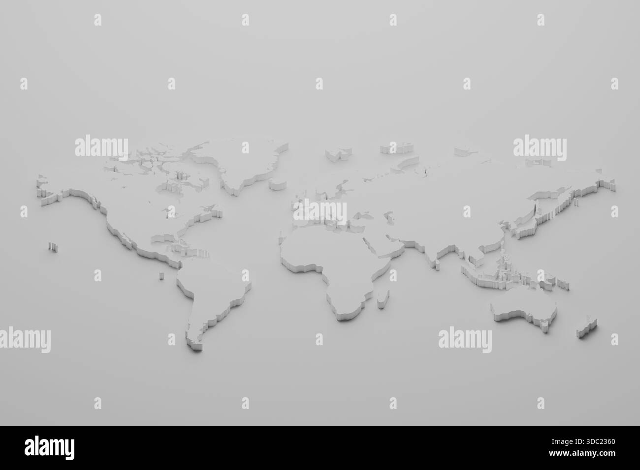 Stylized world map illustration showing all continents in a flat white ...
