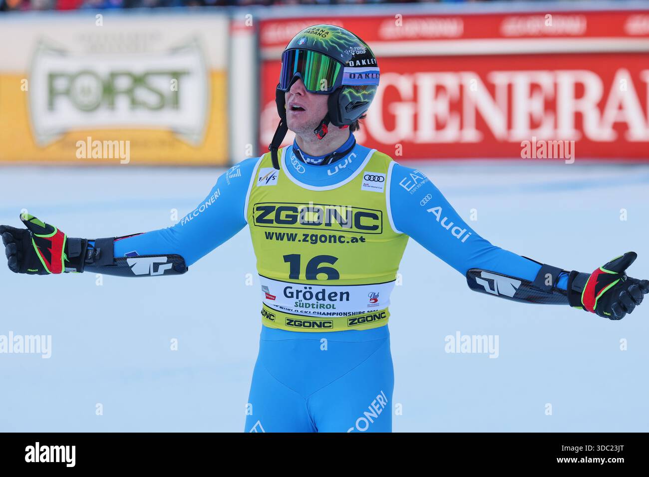 Italy's Giovanni Franzoni at the finish area of an alpine ski, men's ...