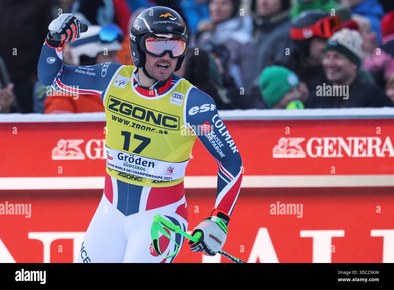 France's Nils Allegre at the finish area of an alpine ski, men's World ...