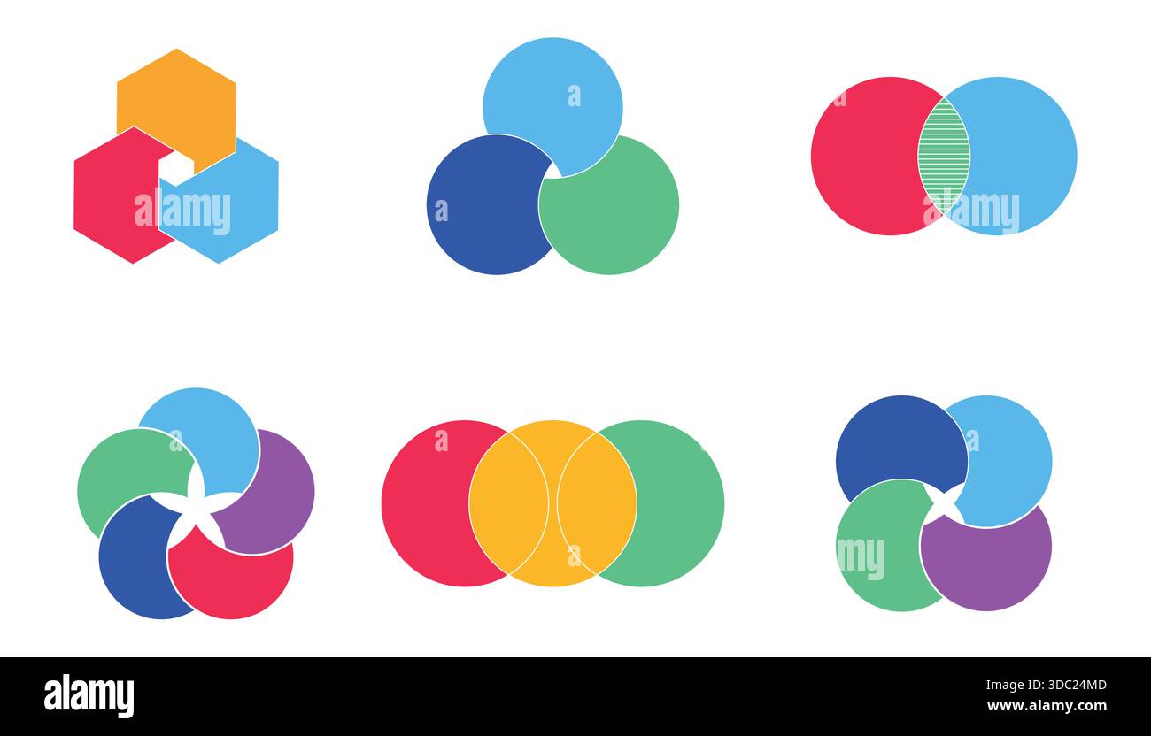 Graphical Venn diagram infographic sections. Overlapping circle shapes ...