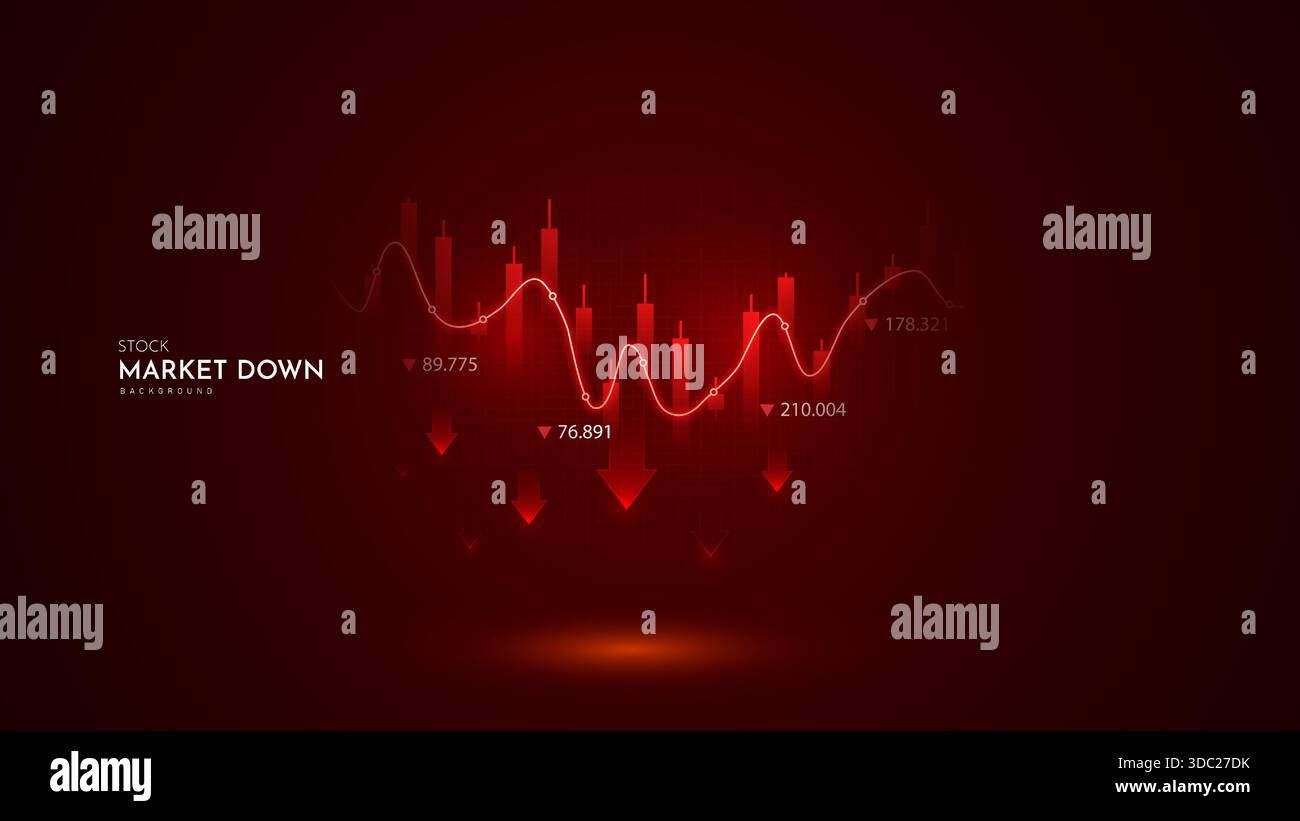 Stock Market Crash background. Drop down red arrow business market ...