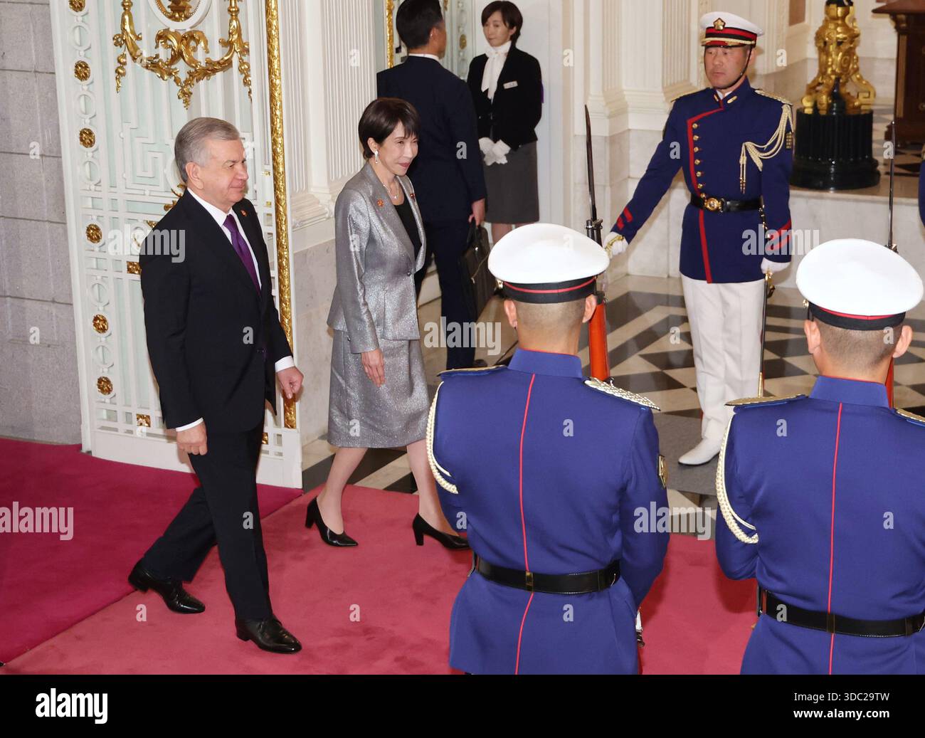 Uzbekistan's President Shavkat MIRZIYOYEV (left) and Japanese Prime ...