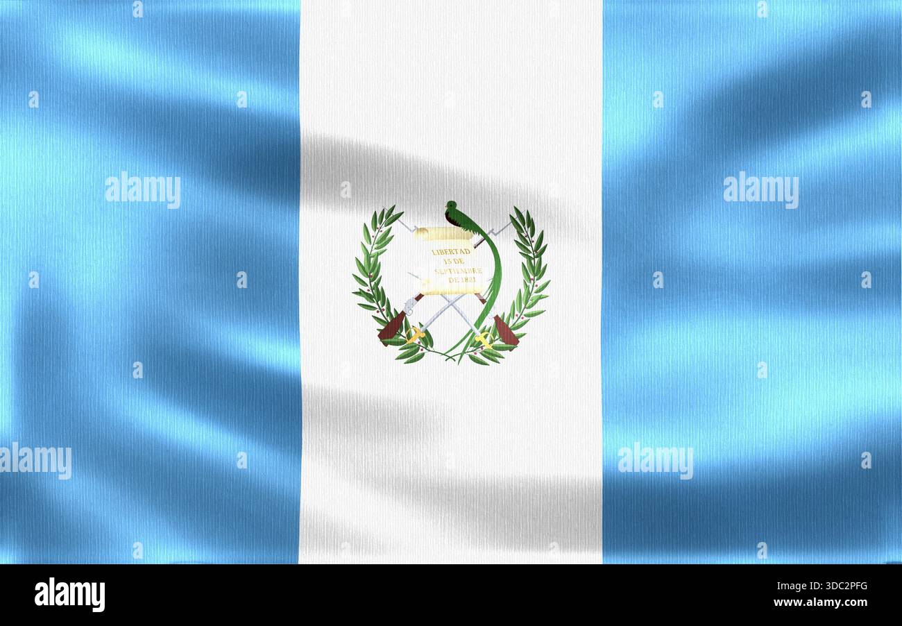 Flag of Guatemala waving in the wind, with its coat of arms featuring ...