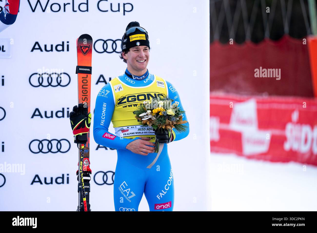 Giovanni Franzoni (ITA) at the flower ceremony during 2026 Audi FIS Ski ...