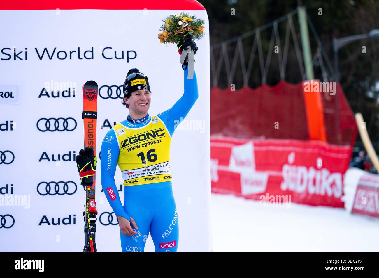 Giovanni Franzoni (ITA) at the flower ceremony during 2026 Audi FIS Ski ...