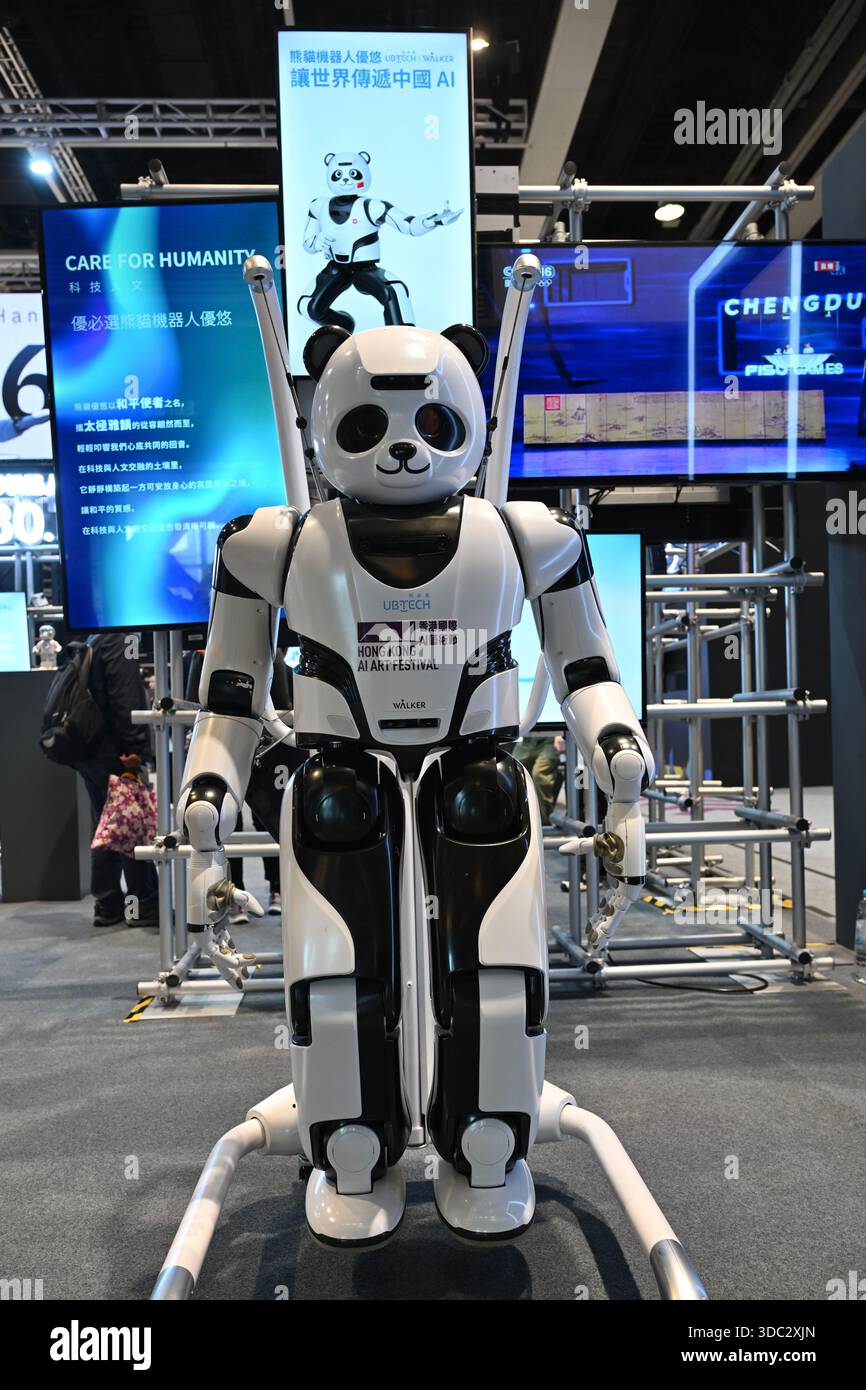 The panda robot display at the Hong Kong AI Art Festival on December 19 ...