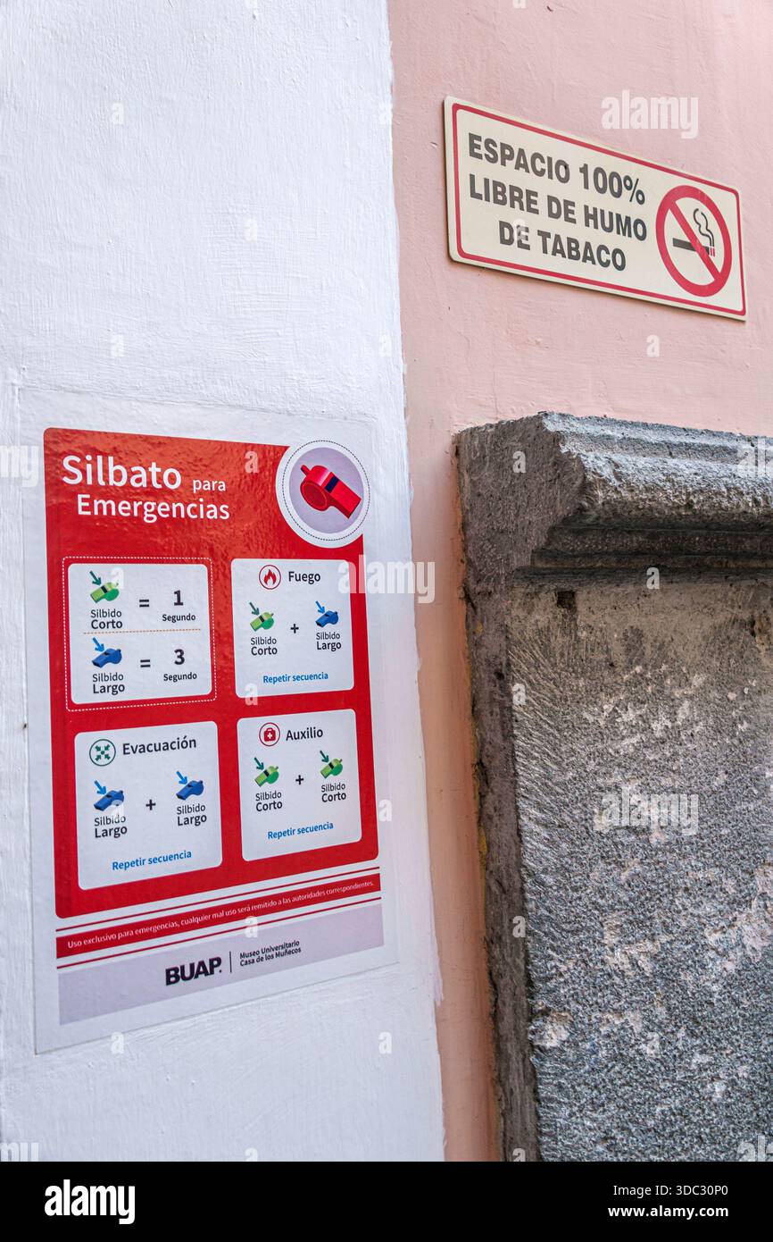 Puebla Mexico,public building interior,warning sign,no smoking sign ...