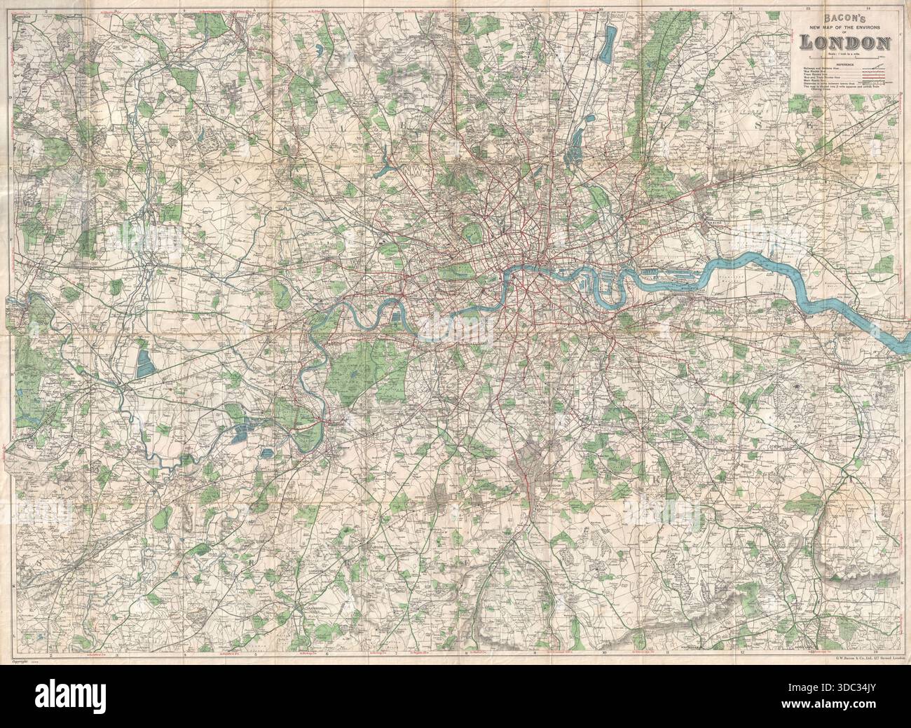 folding pocket map of London, England and environs issued in 1920 by ...