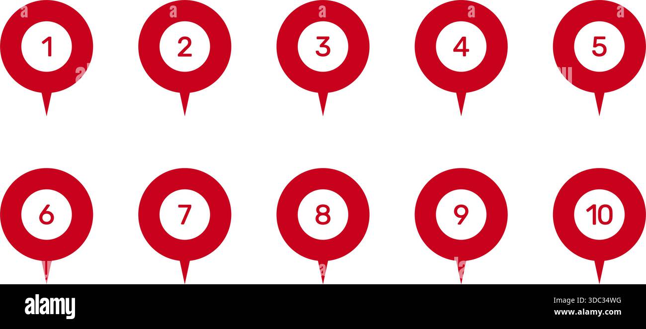 Numbered Location Pin Markers for Navigation and Mapping Icon Set ...