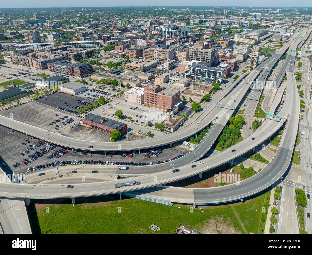 Aerial view of Milwaukee, Wisconsin. Milwaukee is the most populous ...