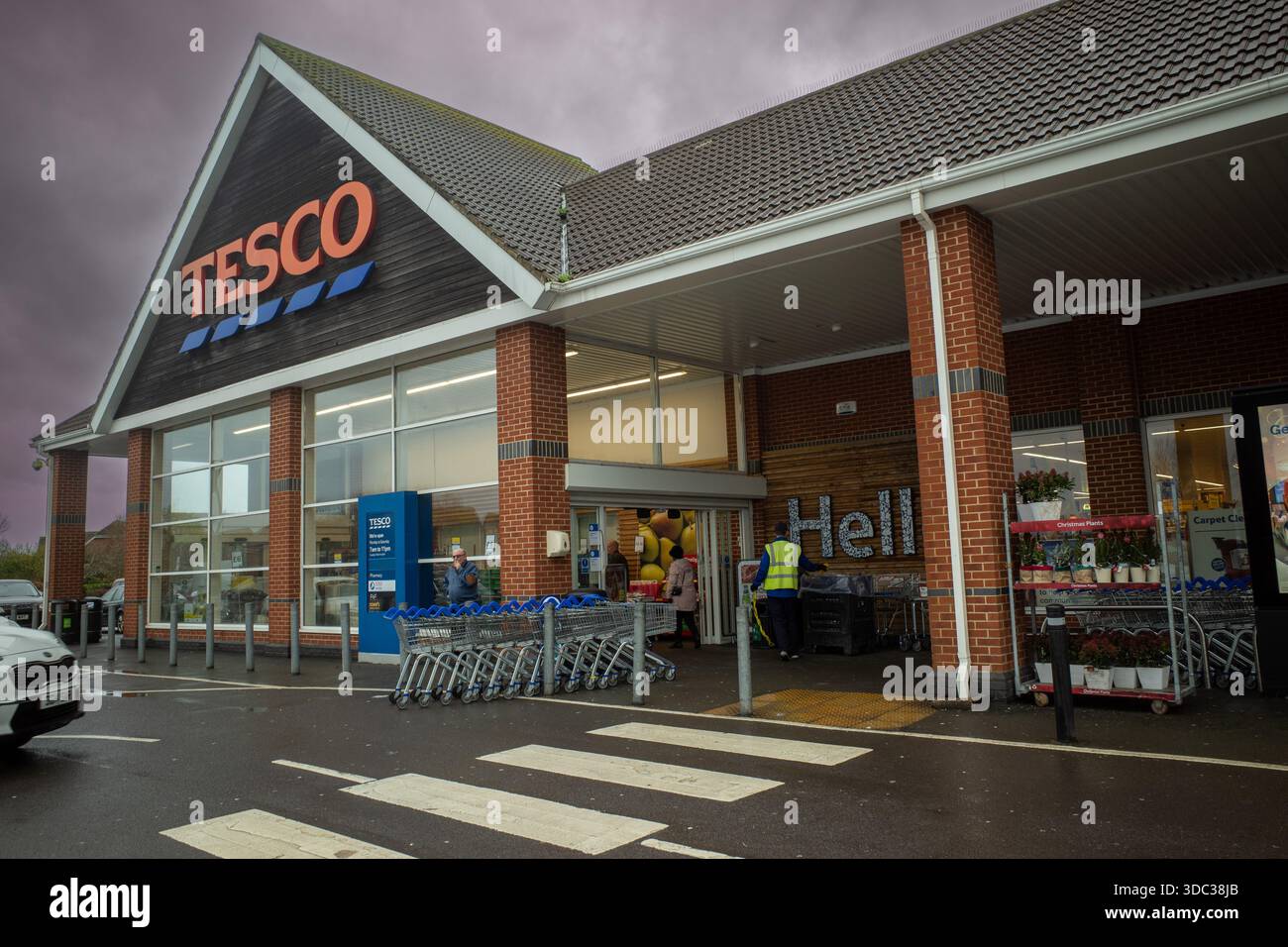 December 2025 - Entrance to the Tesco store in Burnham on Sea, with ...