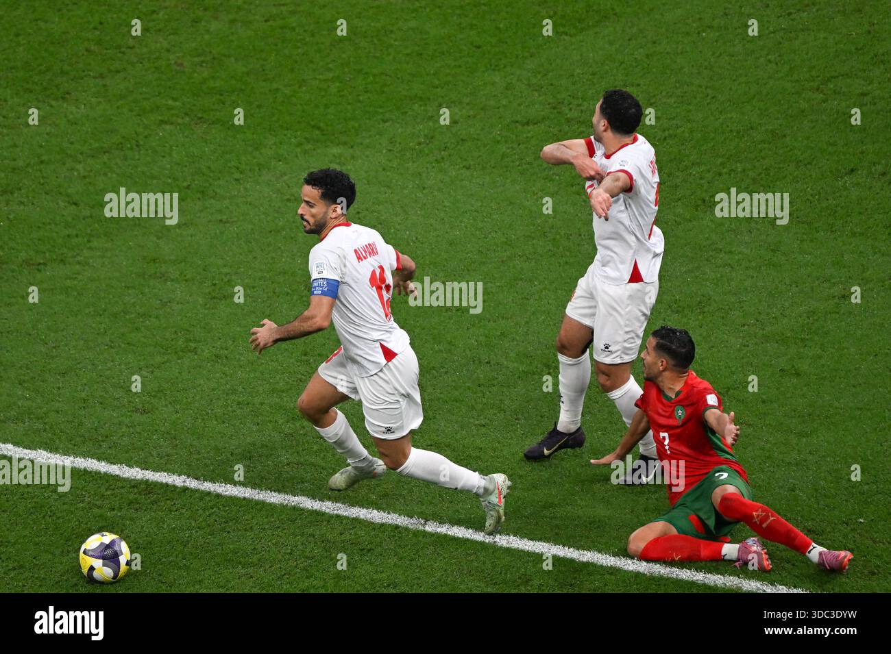 Doha, Qatar. December 18 2025: Morocco and Jordan football players on ...