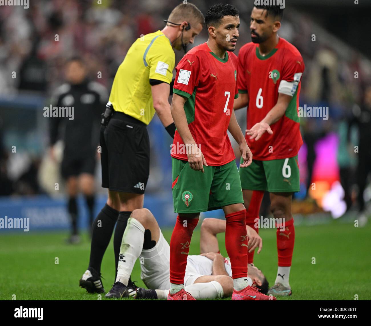 Doha, Qatar. December 18 2025: Morocco and Jordan football players on ...