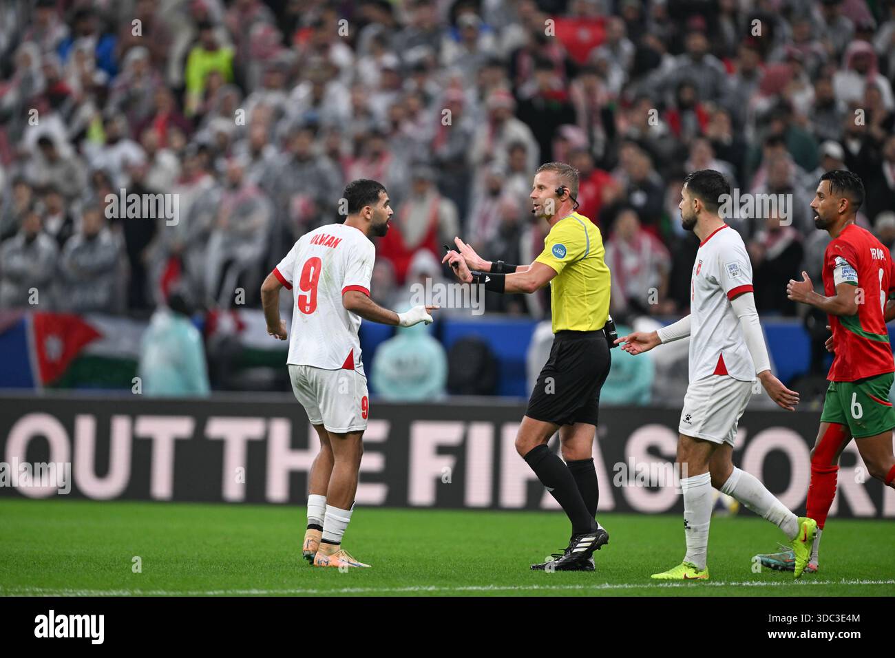 Doha, Qatar. December 18 2025: Morocco and Jordan football players on ...