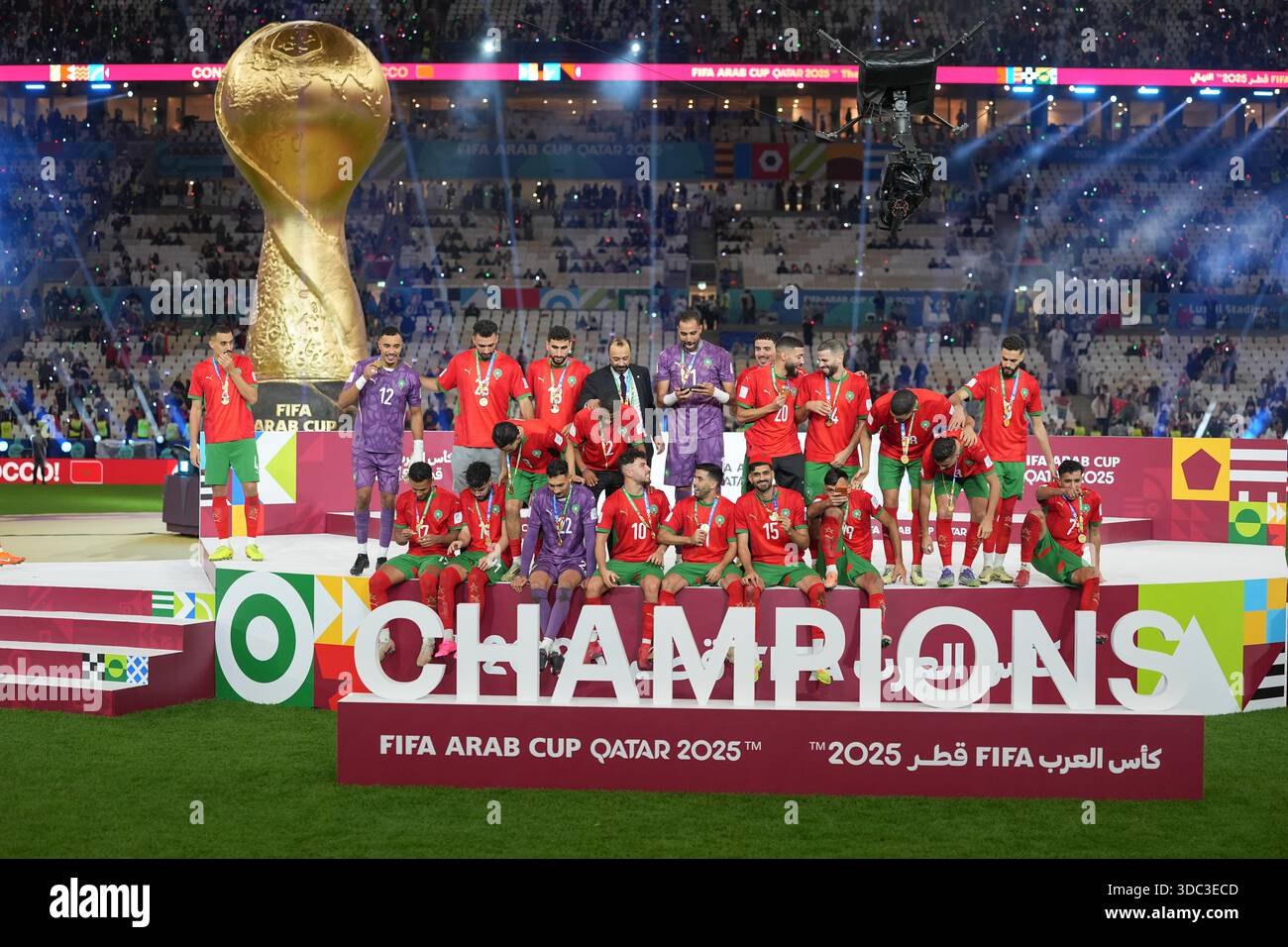Doha, Qatar. December 18 2025: Morocco and Jordan football players on ...