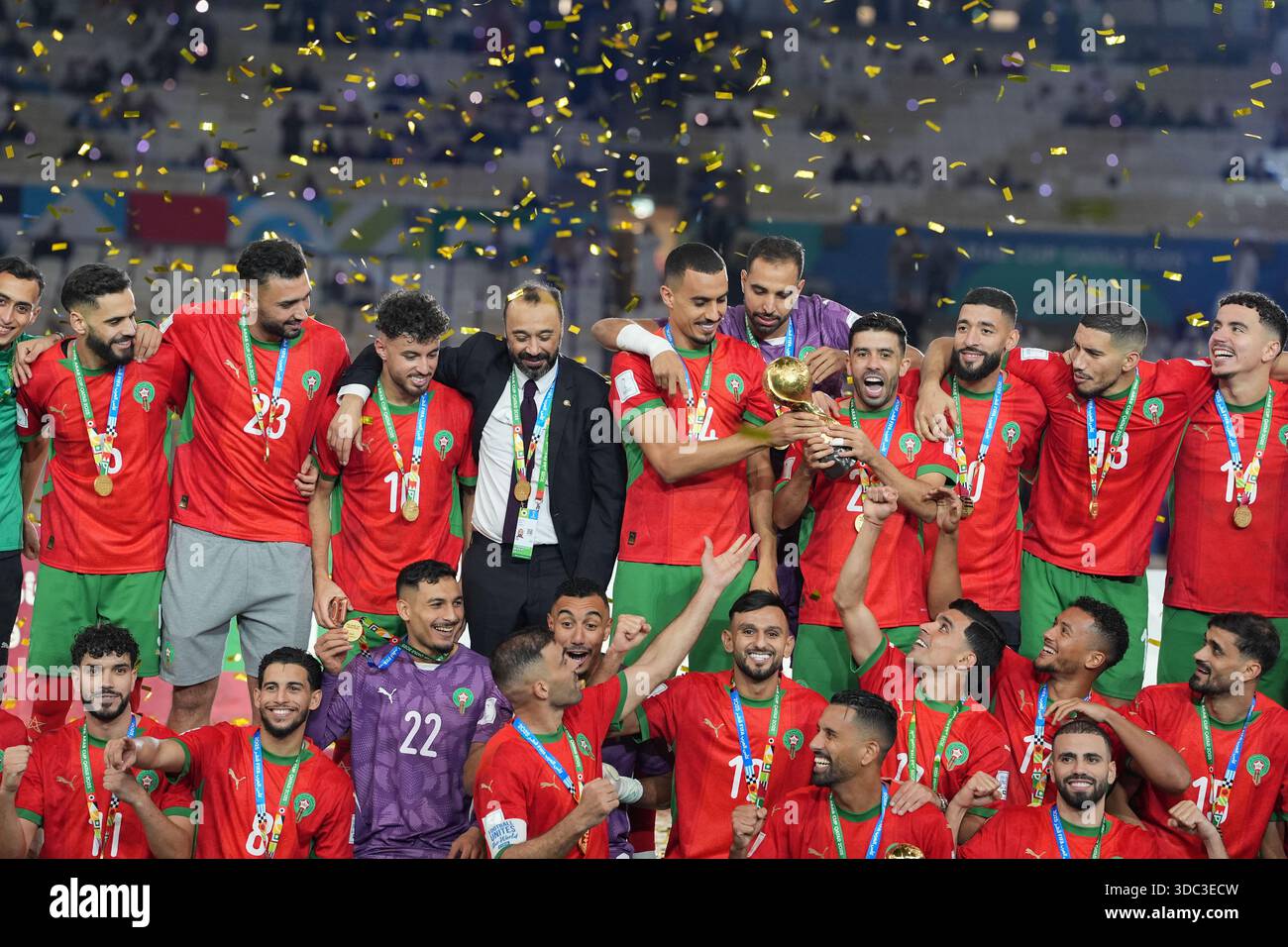 Doha, Qatar. December 18 2025: Morocco and Jordan football players on ...