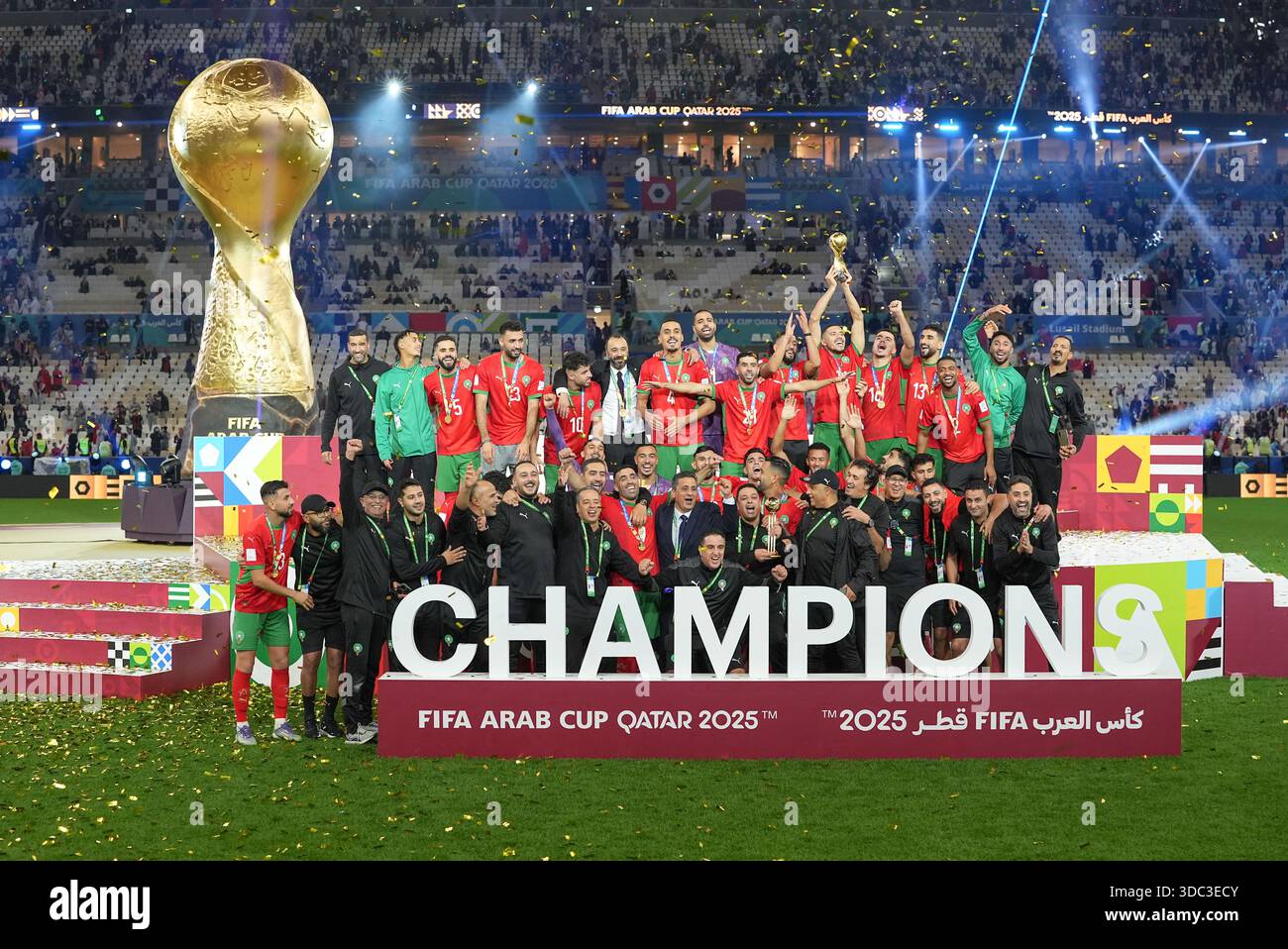 Doha, Qatar. December 18 2025: Morocco and Jordan football players on ...