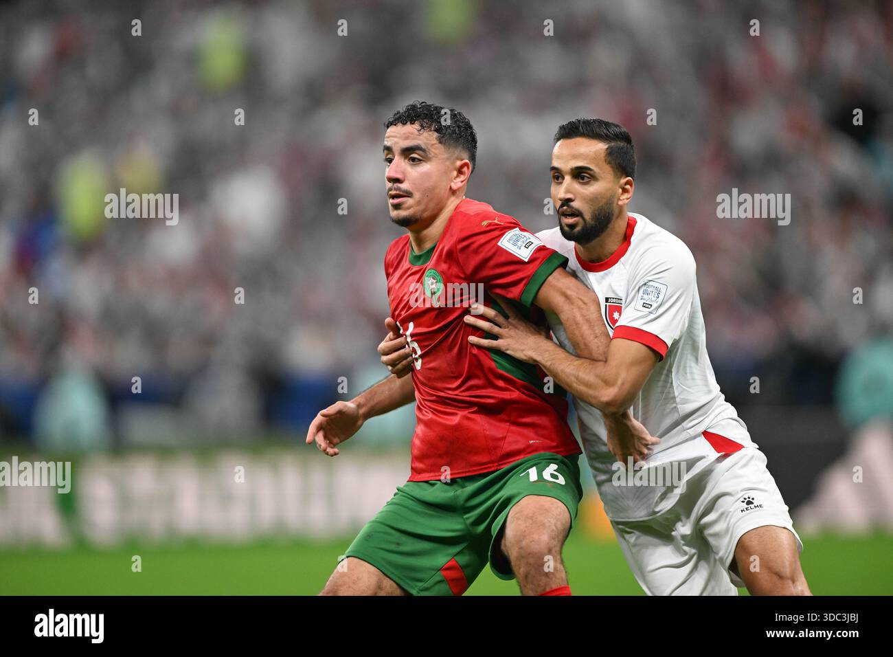Doha, Qatar. December 18 2025: Morocco and Jordan football players on ...