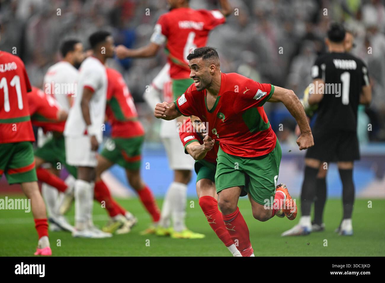 Doha, Qatar. December 18 2025: Morocco and Jordan football players on ...