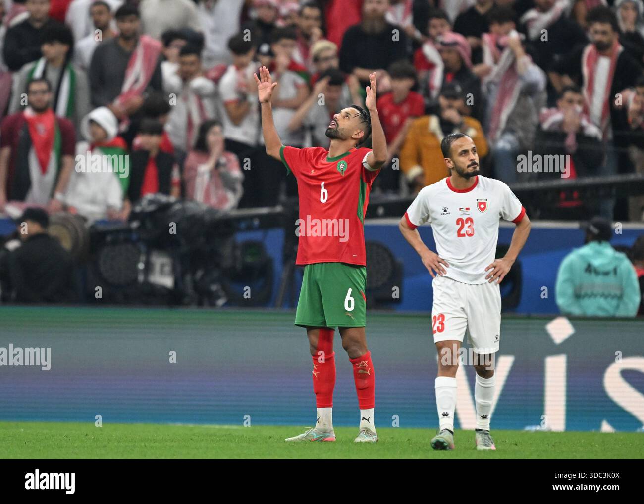 Doha, Qatar. December 18 2025: Morocco and Jordan football players on ...