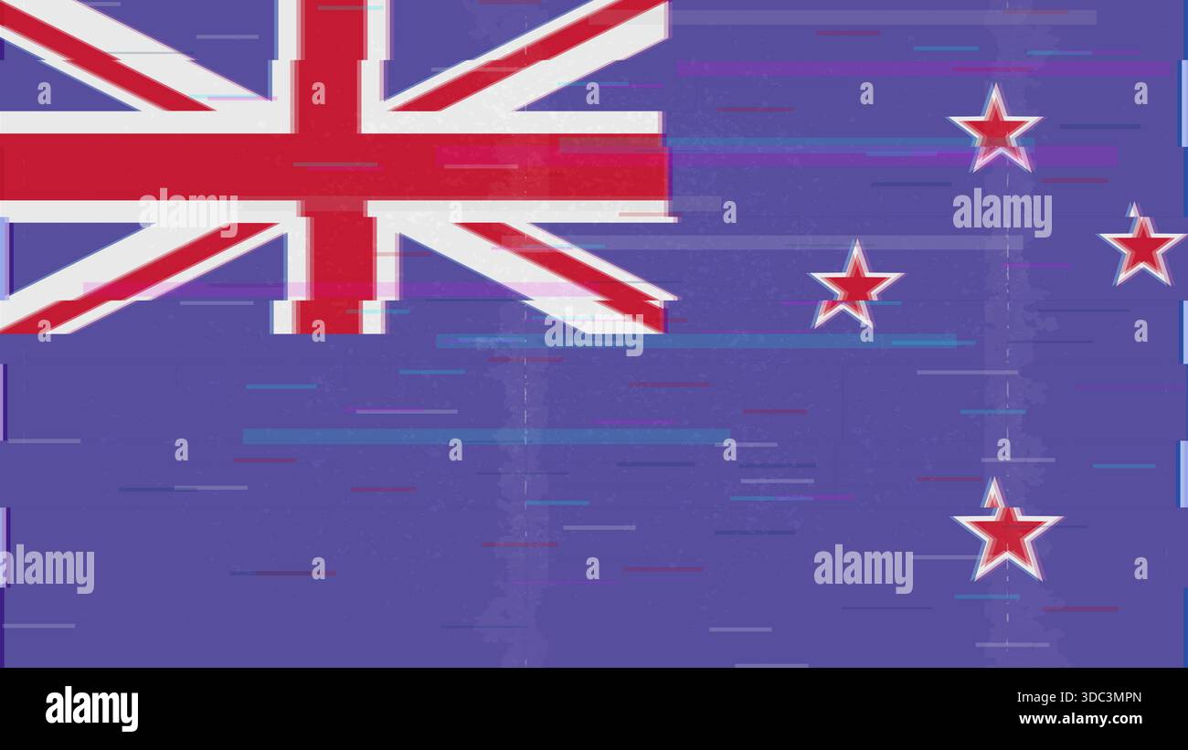 New Zealand glitch flag vector, RGB split distortion, digital abstract ...